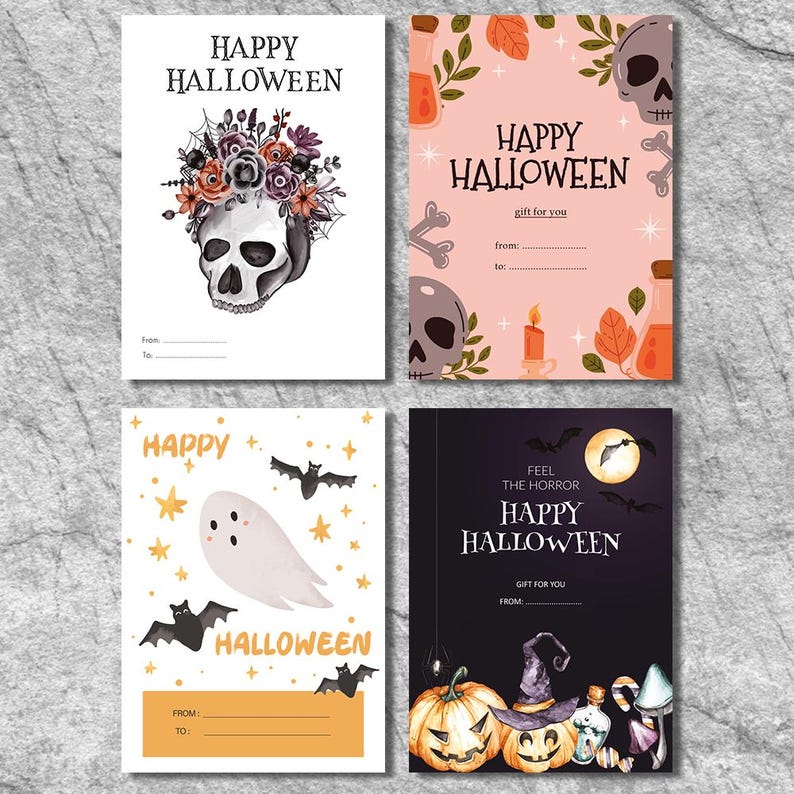 20 Set Printable Halloween Gift Card | Spooky Cute Trick or Treat Tags ...