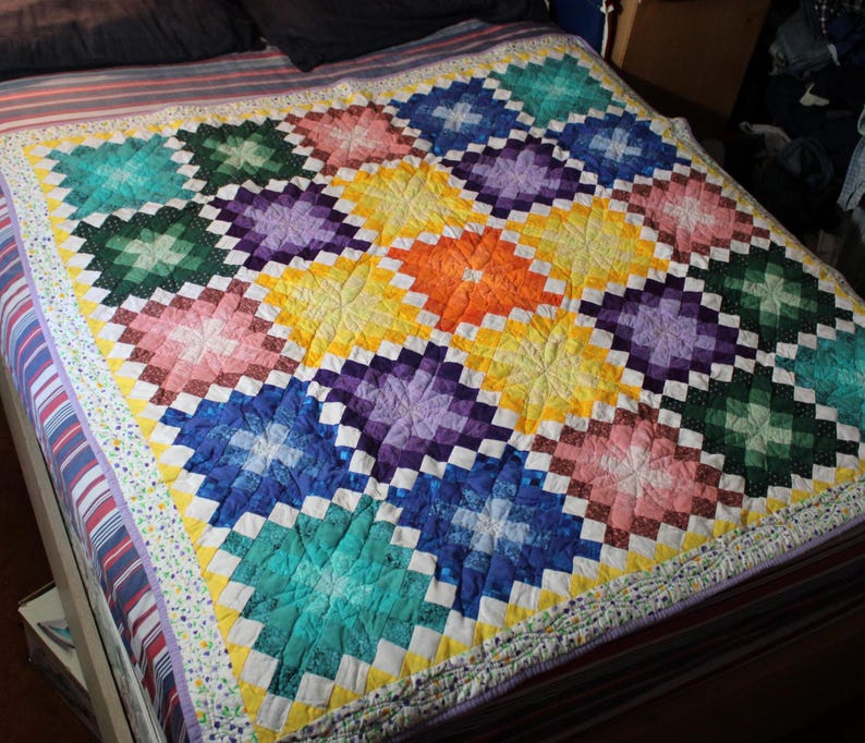 Rainbow Colored Quilt - Etsy