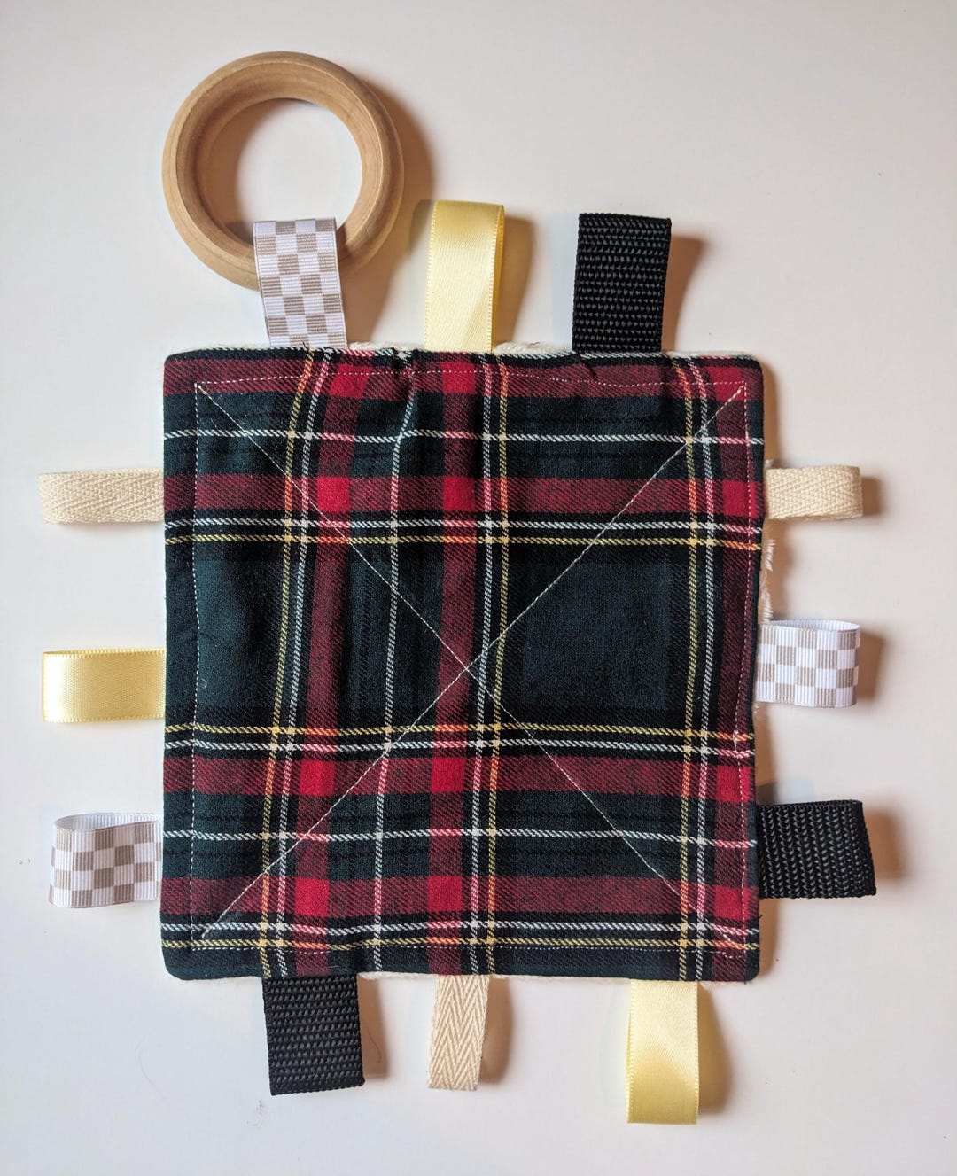 Baby Sensory Crinkle and Tag Toy - Plaid - Infant Teether Ring - Etsy
