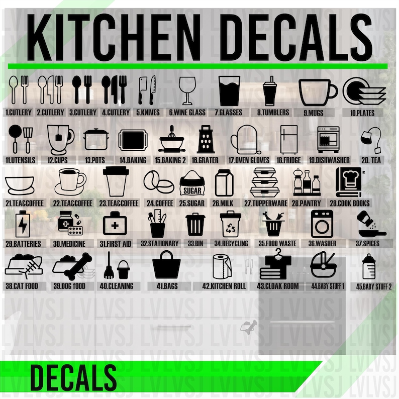 Minimalist Kitchen Utensil Icon Decals – Sleek Kitchen Labels for ...