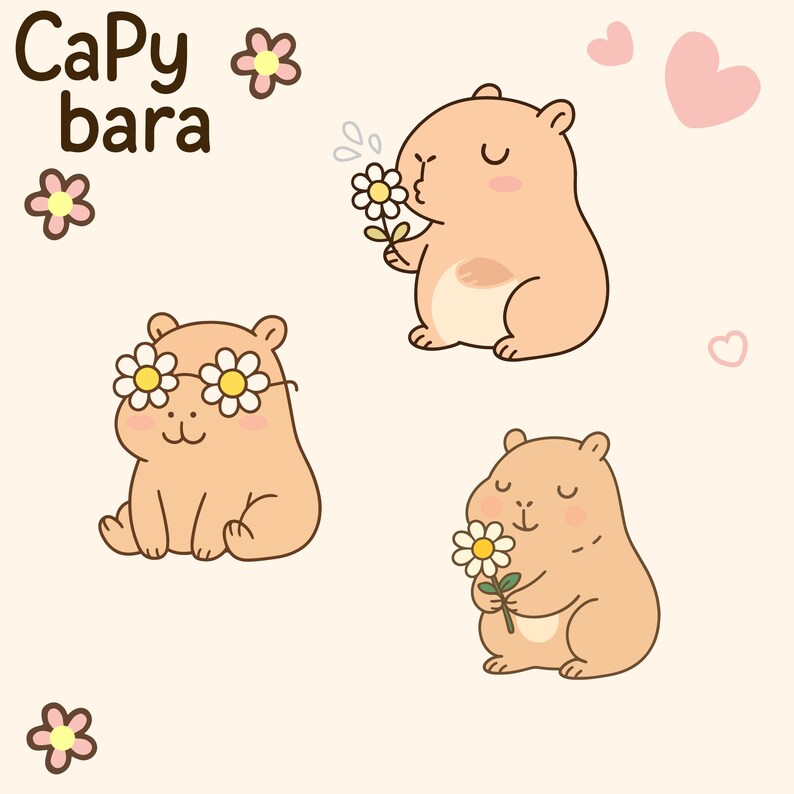 Capybara Clipart Set SVG, Capybara Spring Garden Flower Digital File - Etsy