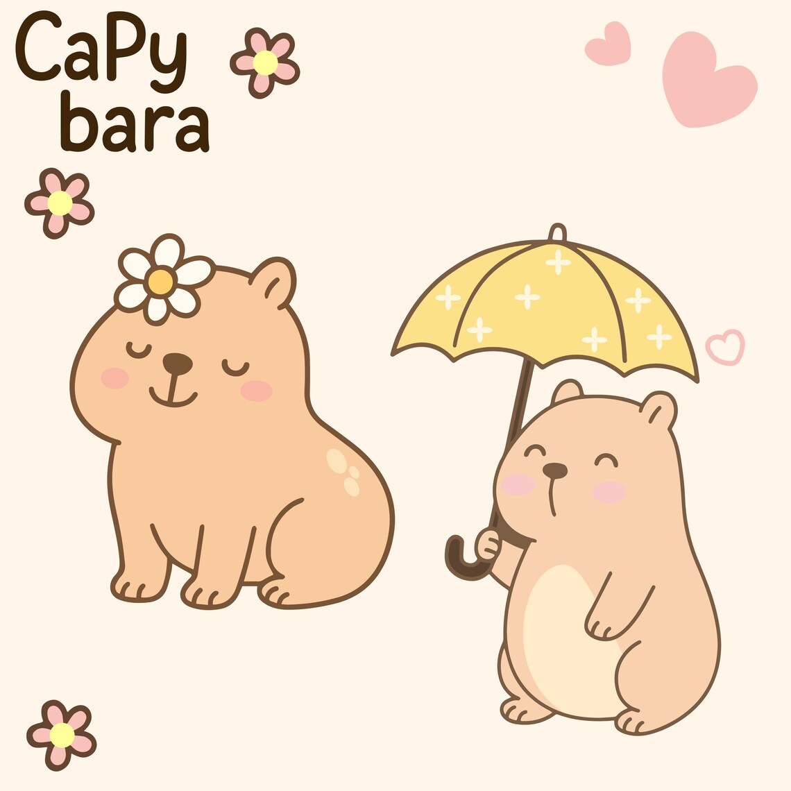 Capybara Clipart Set SVG, Capybara Spring Garden Flower Digital File - Etsy
