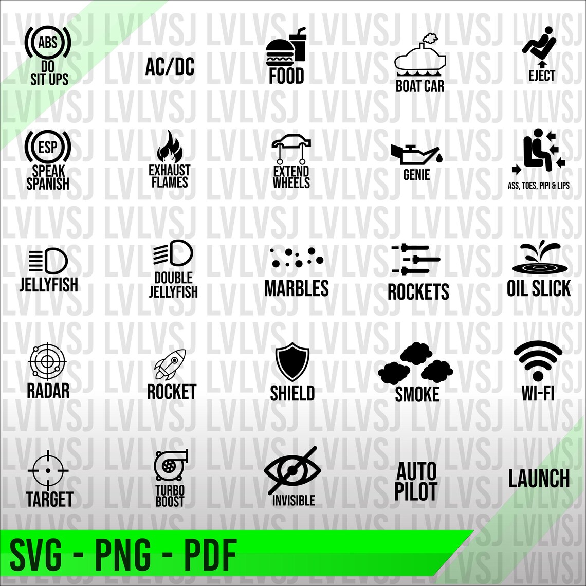 Funny Car Buttons SVG Icon Pack – Instant Download, Digital File - Etsy