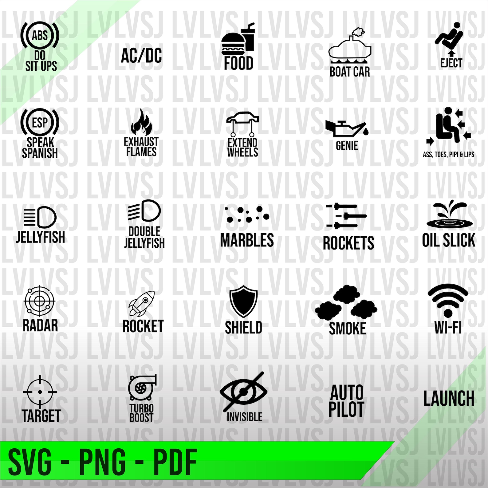 Funny Car Buttons SVG Icon Pack – Instant Download, Digital File - Etsy ...