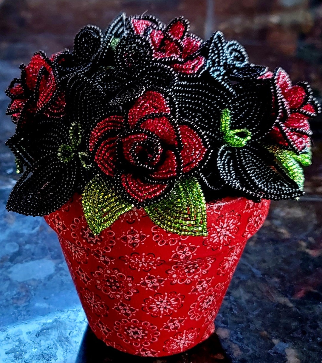 Decoupage Bandana Pot Filled With French Beaded Flowers - Etsy