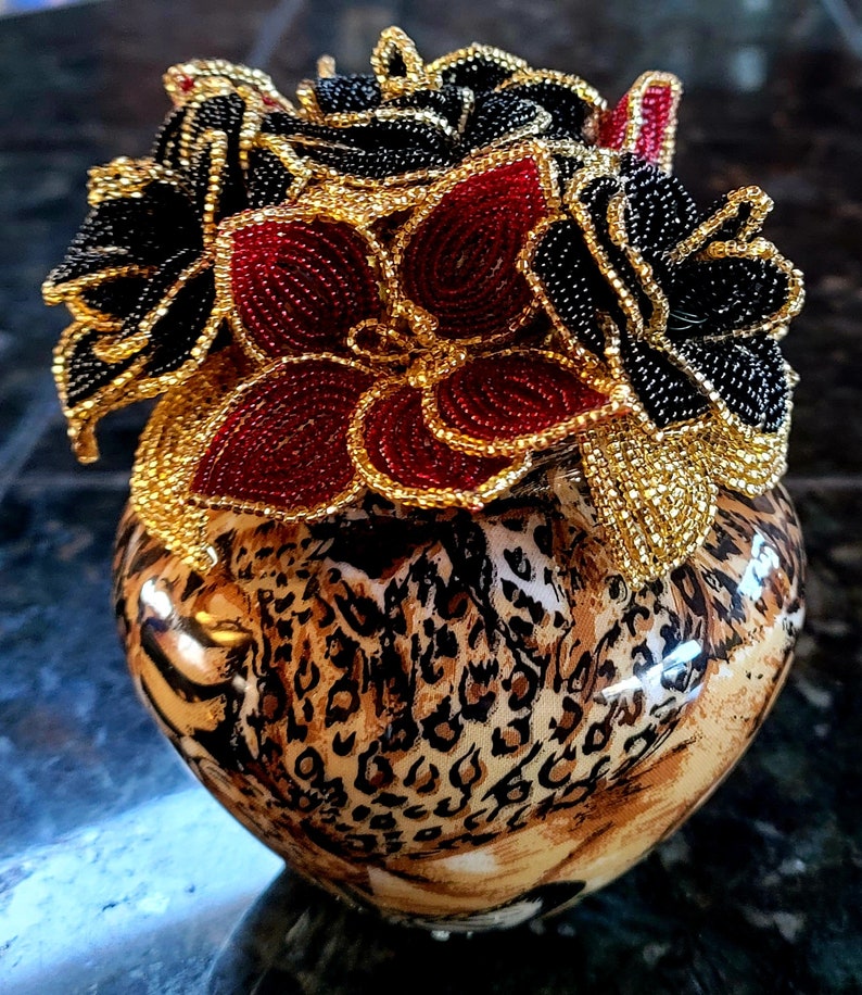 OOAK Vintage Safari Vase With French Beaded Flowers - Etsy