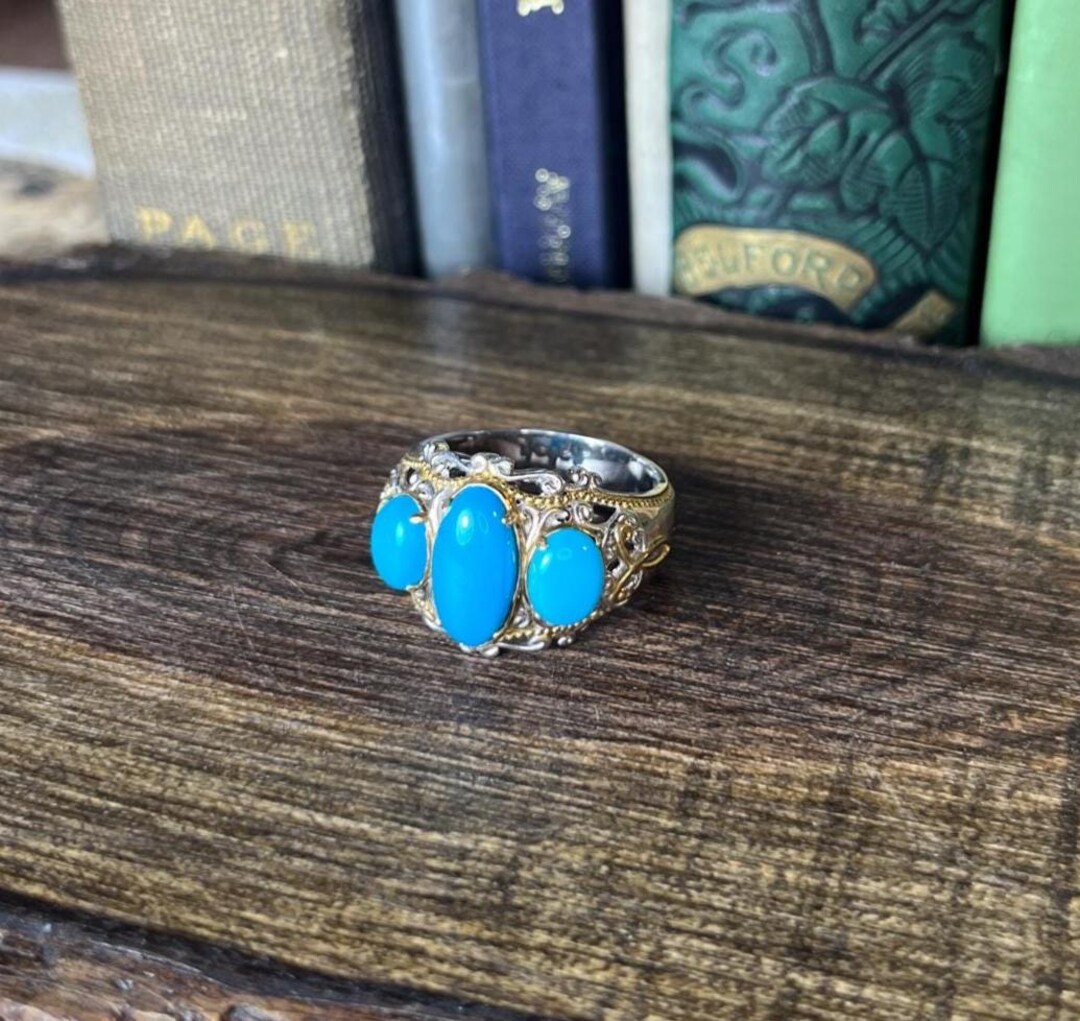 Michael Valitutti Sterling Silver & 18kt Plated Turquoise Ring Size 11. ...