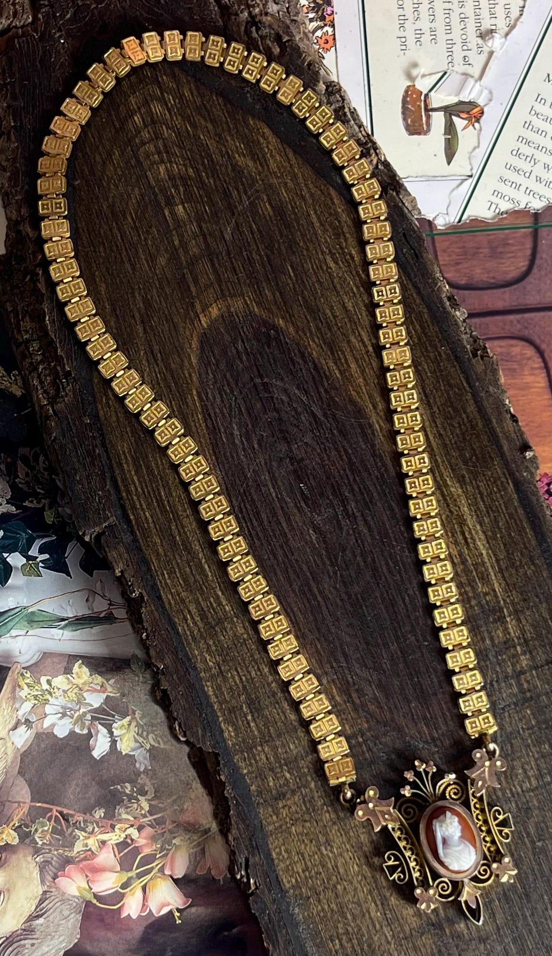 Antique Gold Filled Victorian Carved Cameo Book Chain Necklace V92 - Etsy