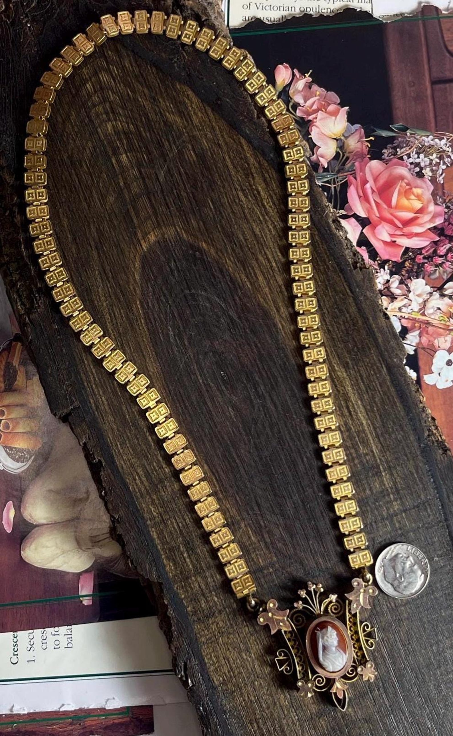 Antique Gold Filled Victorian Carved Cameo Book Chain Necklace V92 - Etsy