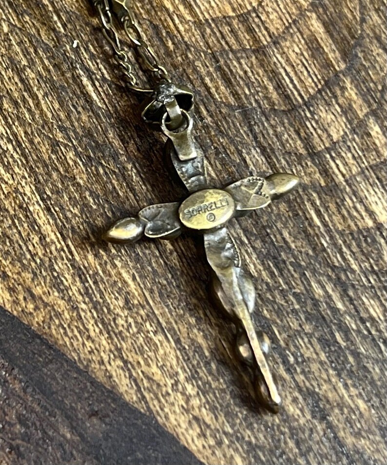 Vintage Signed Sorrelli Cross Costume Rhinestone Necklace Green & Blue ...