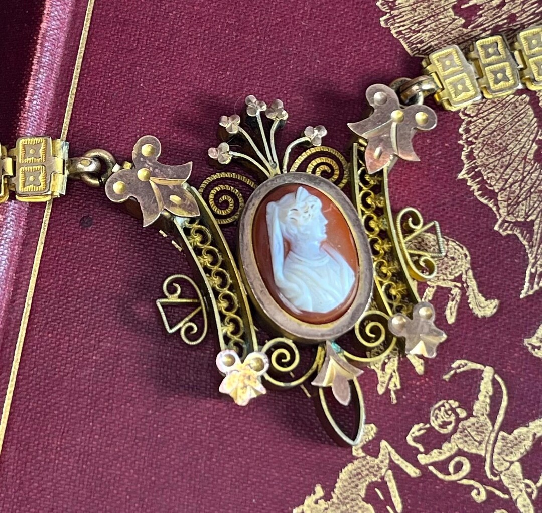 Antique Gold Filled Victorian Carved Cameo Book Chain Necklace V92 - Etsy
