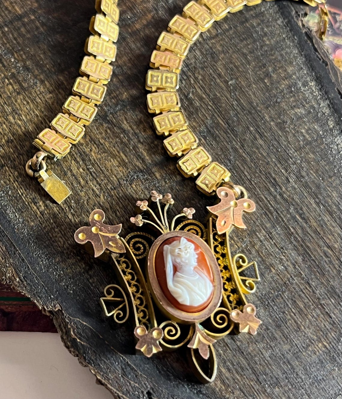 Antique Gold Filled Victorian Carved Cameo Book Chain Necklace V92 - Etsy