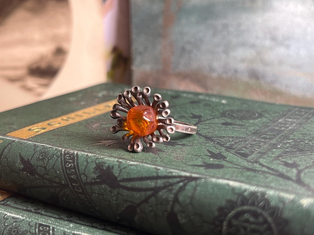 Vintage Sterling Amber Flower Ring Size 8 V216 - Etsy