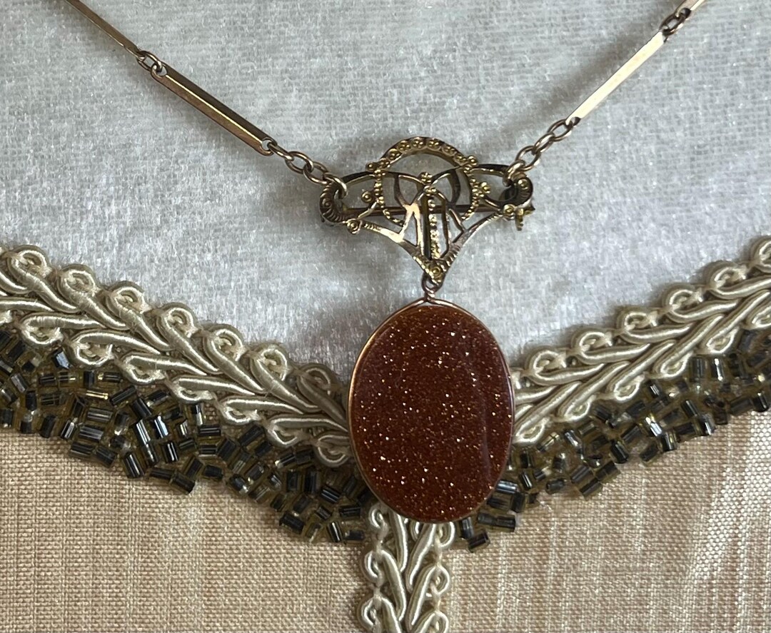 Vintage Goldstone Pin Choker Necklace Gold Filled V102 - Etsy