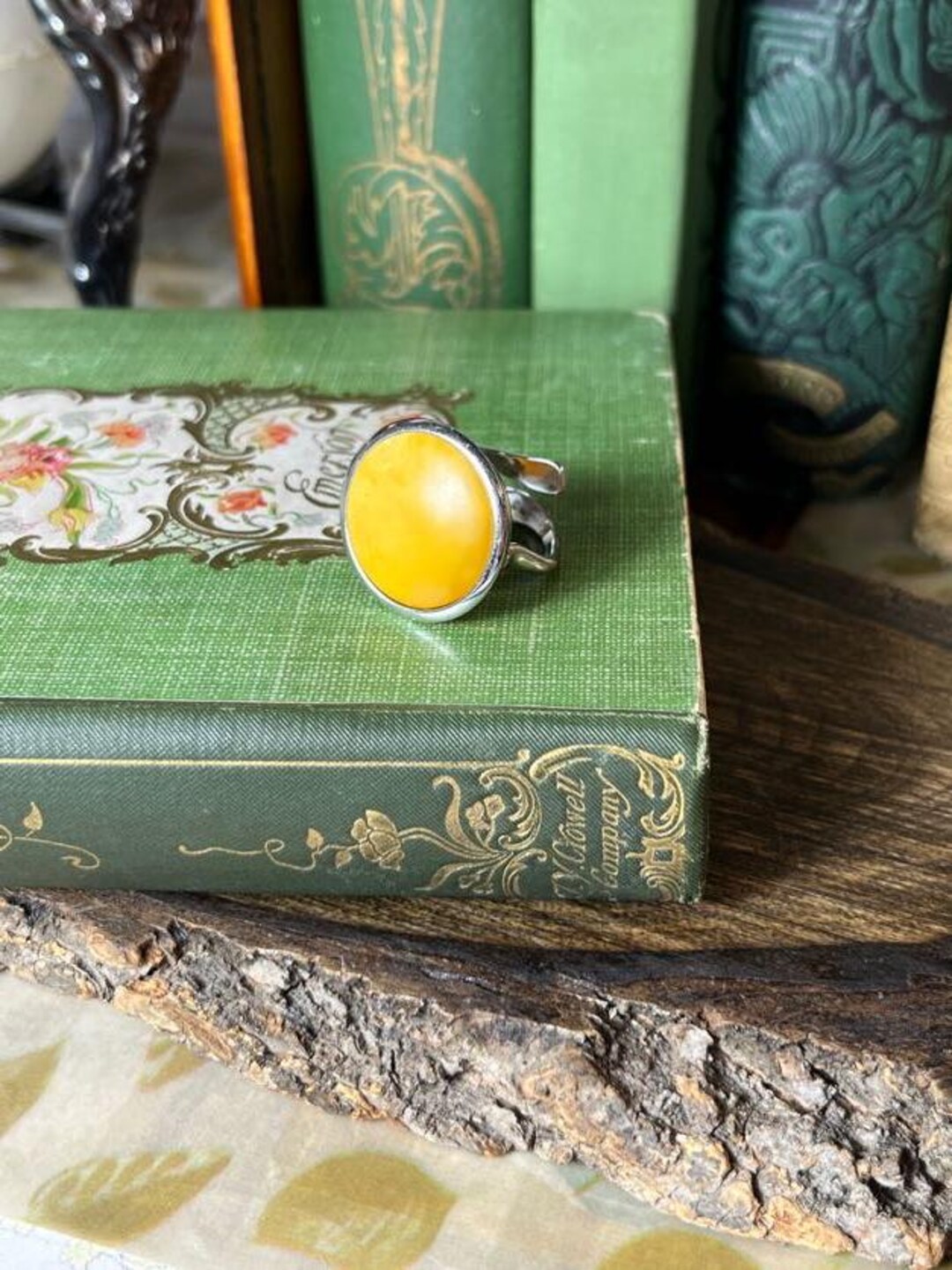 Sterling Silver Egg Yolk Amber Ring Adjustable V1178 - Etsy