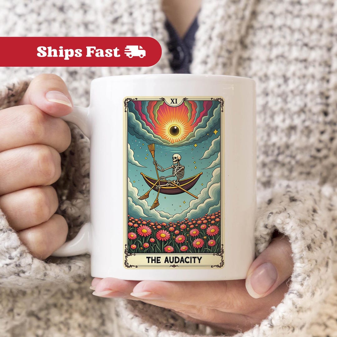 The Audacity Tarot Card Mug, Skeleton Tarot Witchy Mug, Witchy Gift for ...