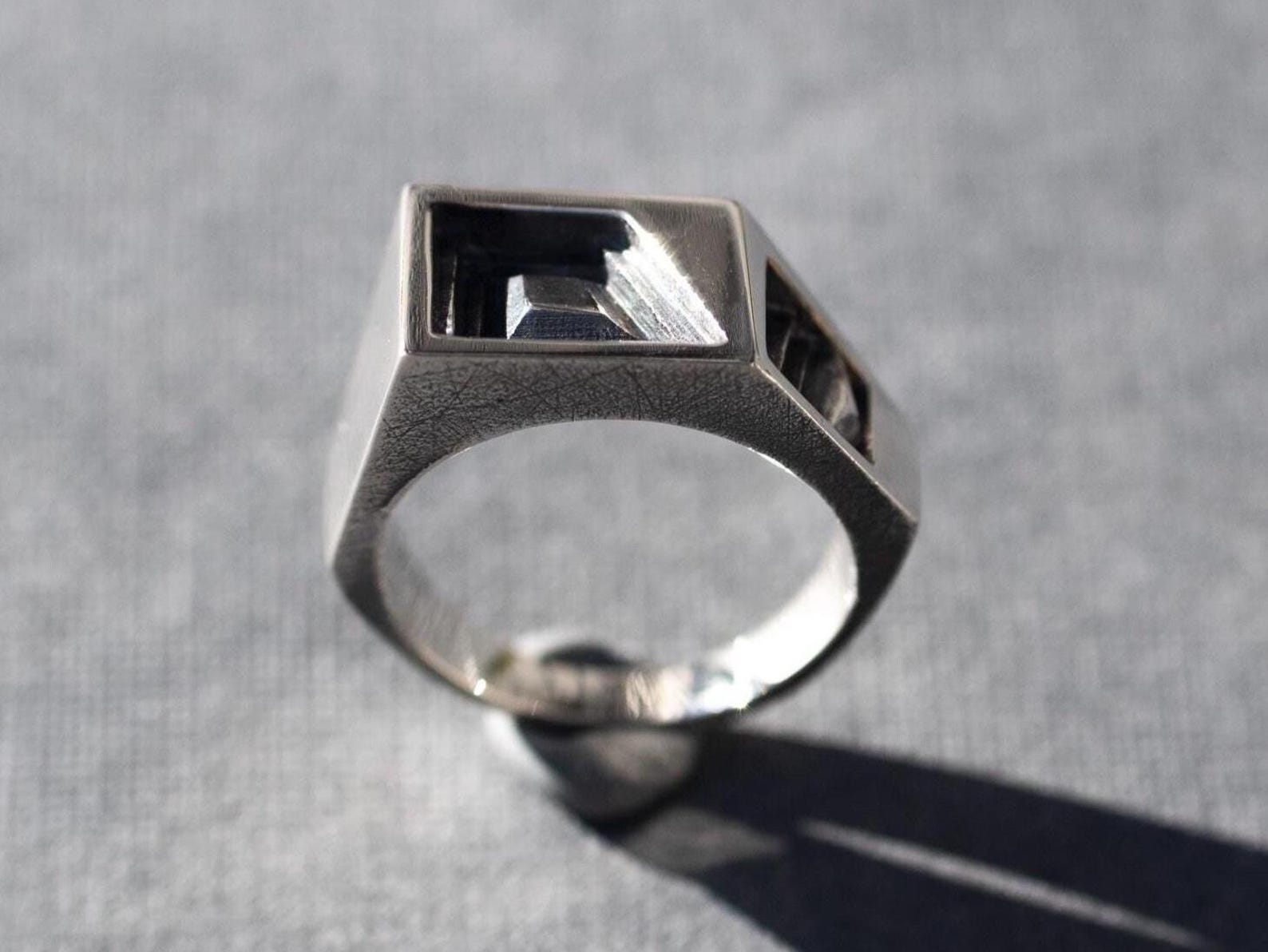 Sterling Silver Brutalist Ring Inspired by Architecture, Textured and ...
