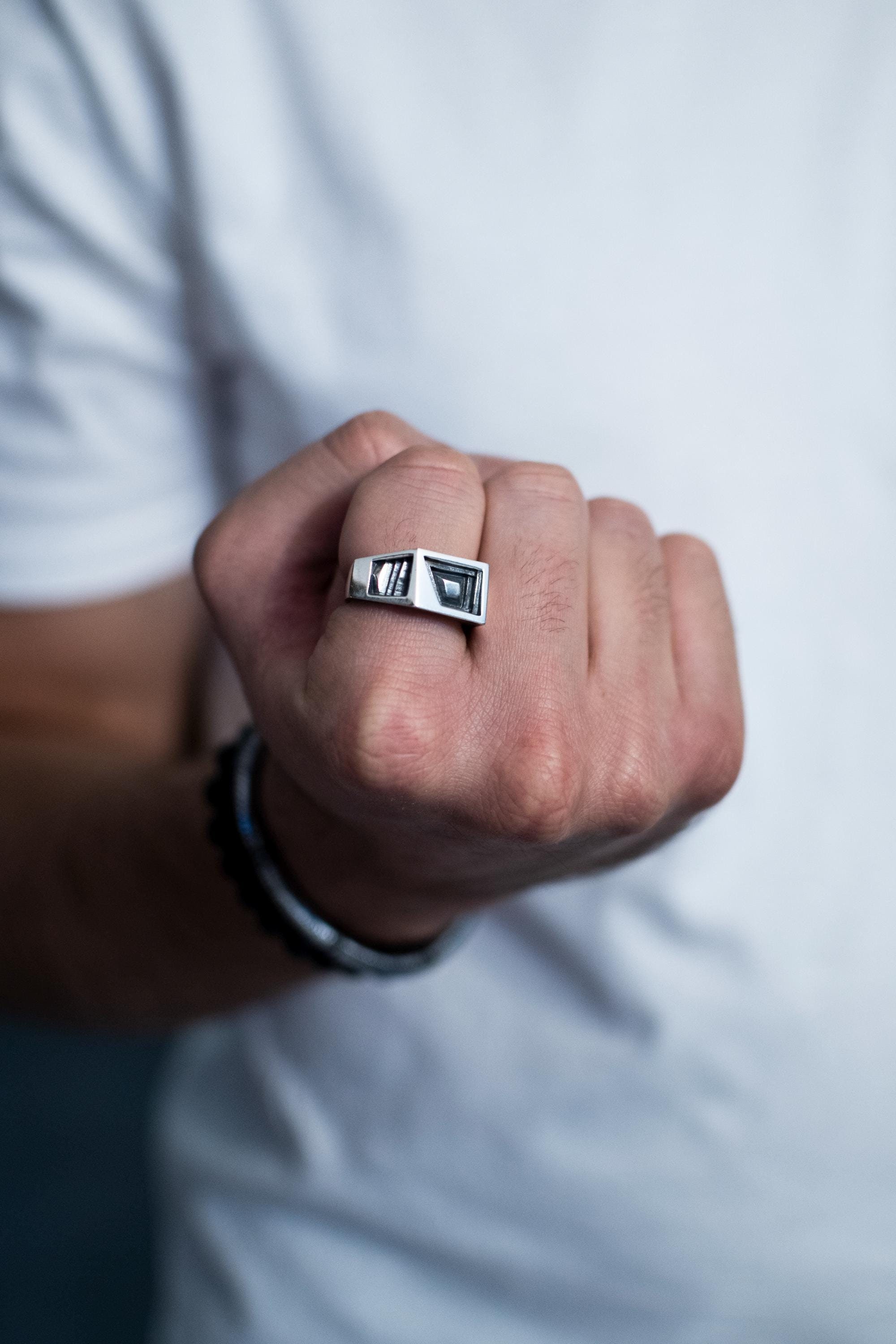Sterling Silver Brutalist Ring Inspired by Architecture, Textured and ...