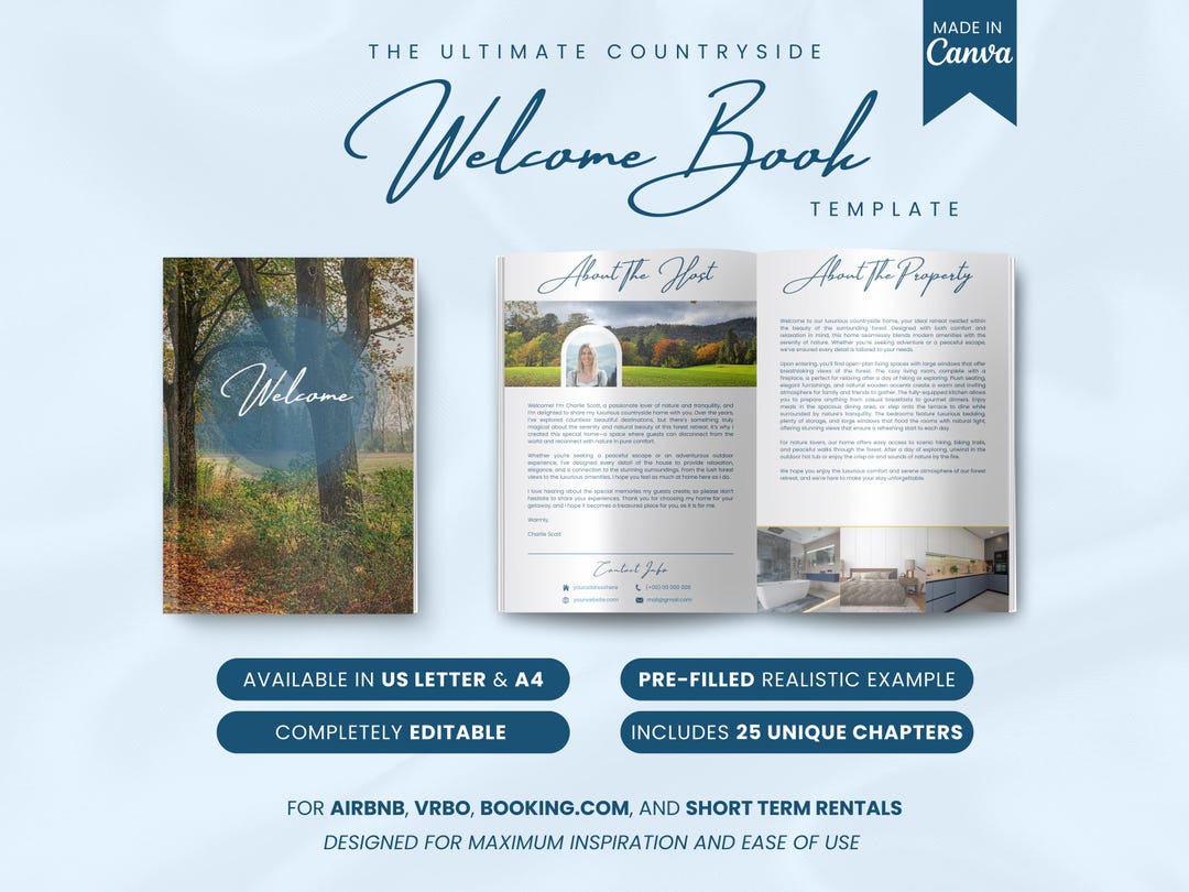 For Airbnb Welcome Book Template, Ultimate Prefilled Example Blue ...