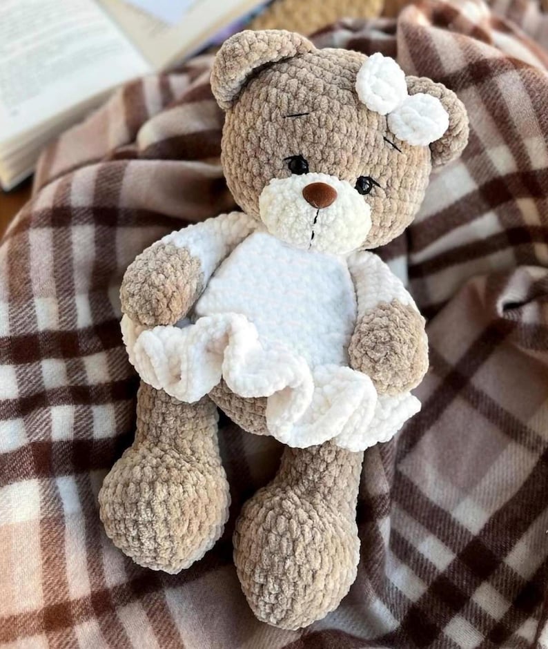 Plush Teddy Bear in Purple Dress, Handmade Crochet Toy, Soft Amigurumi ...