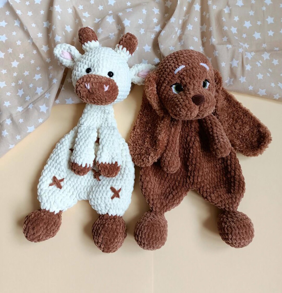 Handmade Crochet Animal Lovey, Soft Plush Giraffe, Puppy, Bunny, Teddy ...