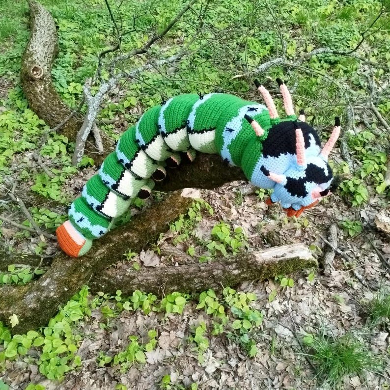 Giant Crochet Hickory Horned Devil – 50" Handmade Caterpillar Plush ...