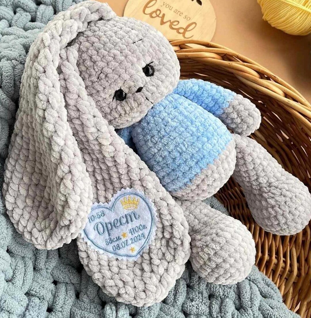 Personalized Crochet Plush – Custom Name & Birth Stats Toy – Handmade ...