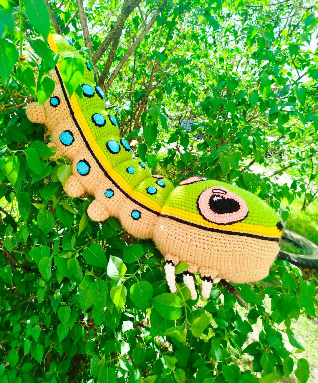 Large Crochet Spicebush Caterpillar Plush – 30-in Amigurumi Larva Toy ...