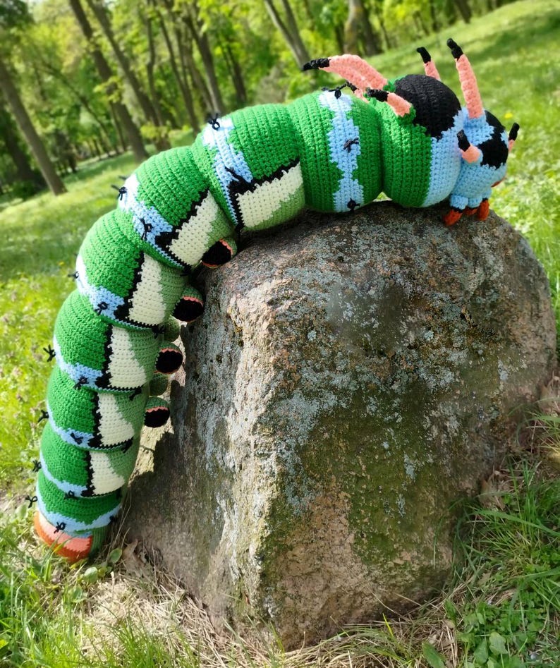 Giant Crochet Hickory Horned Devil – 50" Handmade Caterpillar Plush ...