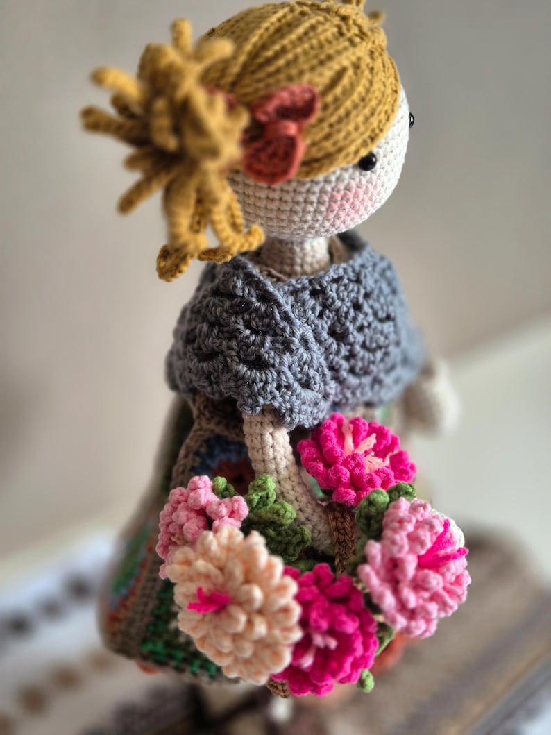 Handmade Crochet Doll With Flowers – Amigurumi Girl in Granny Square ...