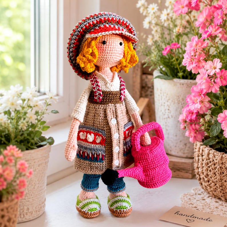 Crochet Gardener Doll – Handmade Amigurumi Doll With Watering Can - Etsy