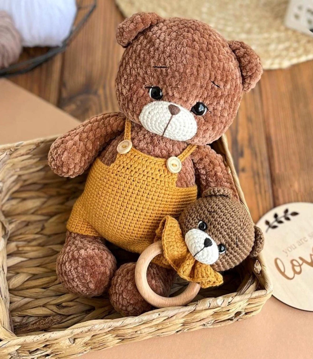 Gift Set of Bears, Crocheted Teddy Bear and Bear Rattle, Newborn and ...