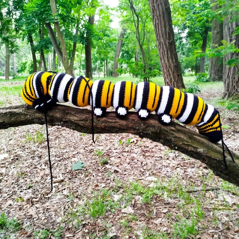 Large Crochet Monarch Butterfly Larva Toy, 35-inch Caterpillar Plush ...