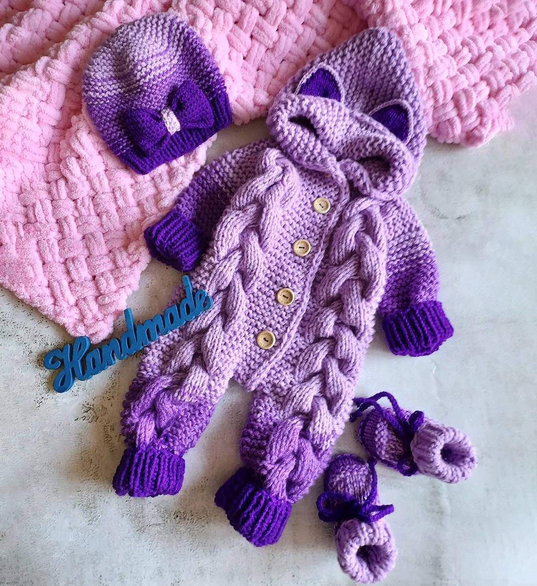 Handmade Knitted Baby Romper Set, Cozy Baby Jumpsuit, Newborn Outfit ...