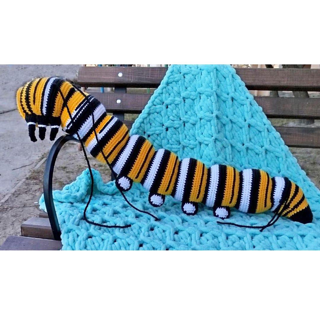 Large Crochet Monarch Butterfly Larva Toy, 35-inch Caterpillar Plush ...