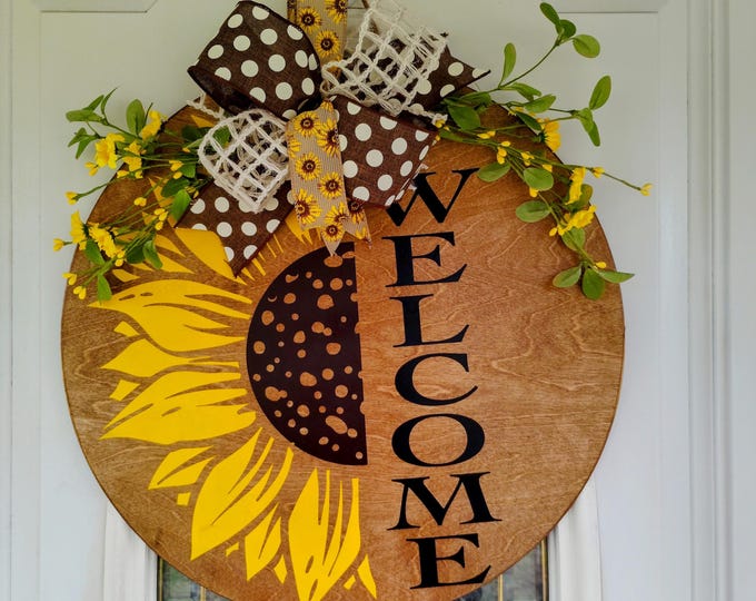 Welcoming Rustic Sunflower Front Door Hanger, Farmhouse Welcome Door ...