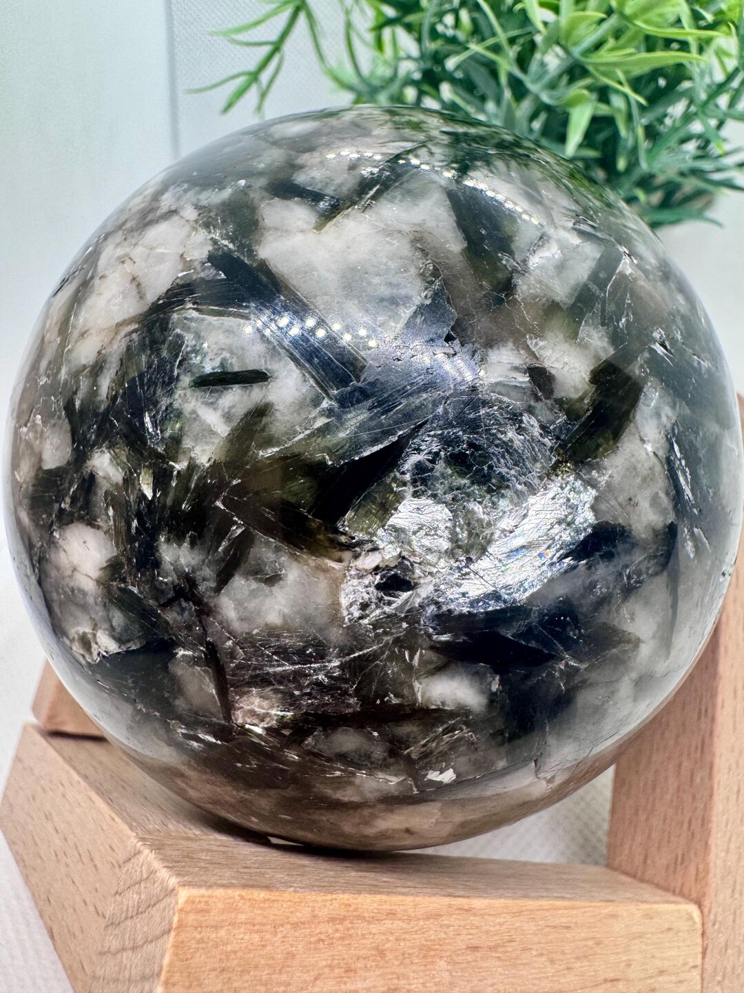 Natural Rare Crystal Big Flashy Green Tourmaline Sphere 3.2” Diameter ...