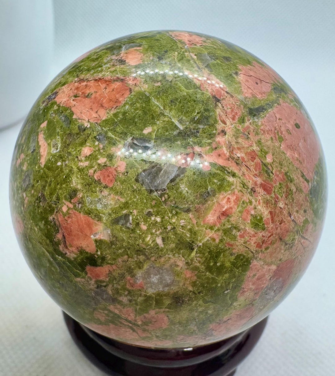 Natural Crystal Unakite Sphere Blend of Earthy Green and Coral Pink ...