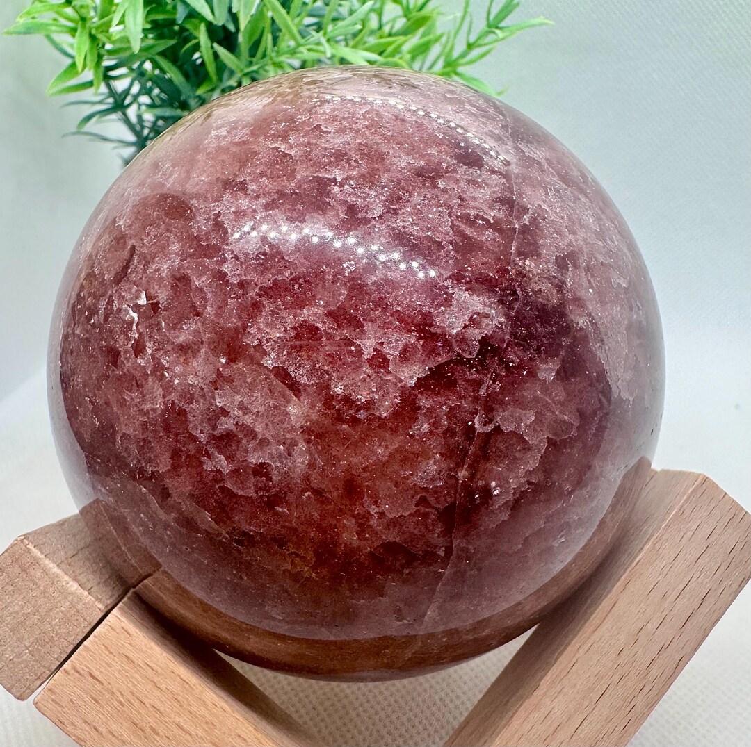 Natural Crystal Big Strawberry Quartz Sphere 3.4” Diameter 896.8 Grams ...