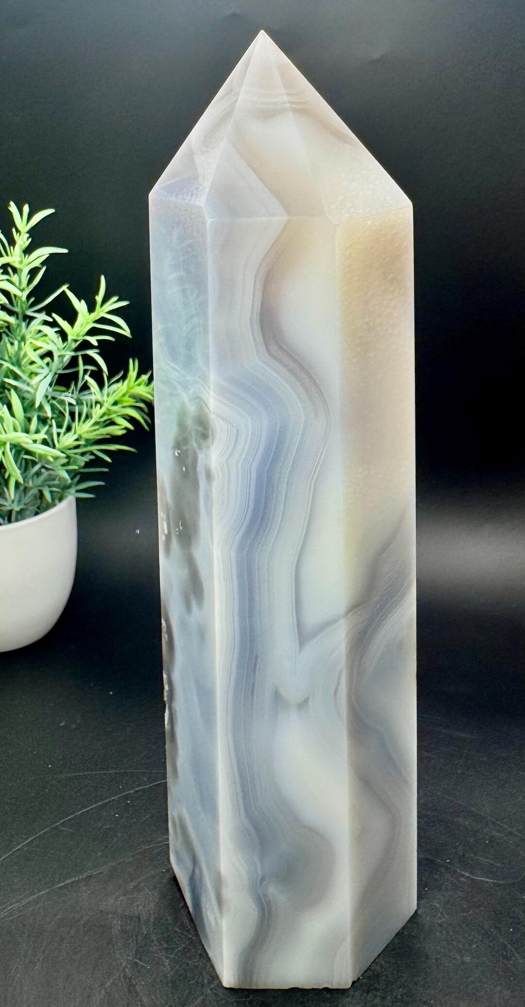 Natural Crystal Large and Chunky Blue Grey Agate Tower 9.2” Tall, 1.45 ...