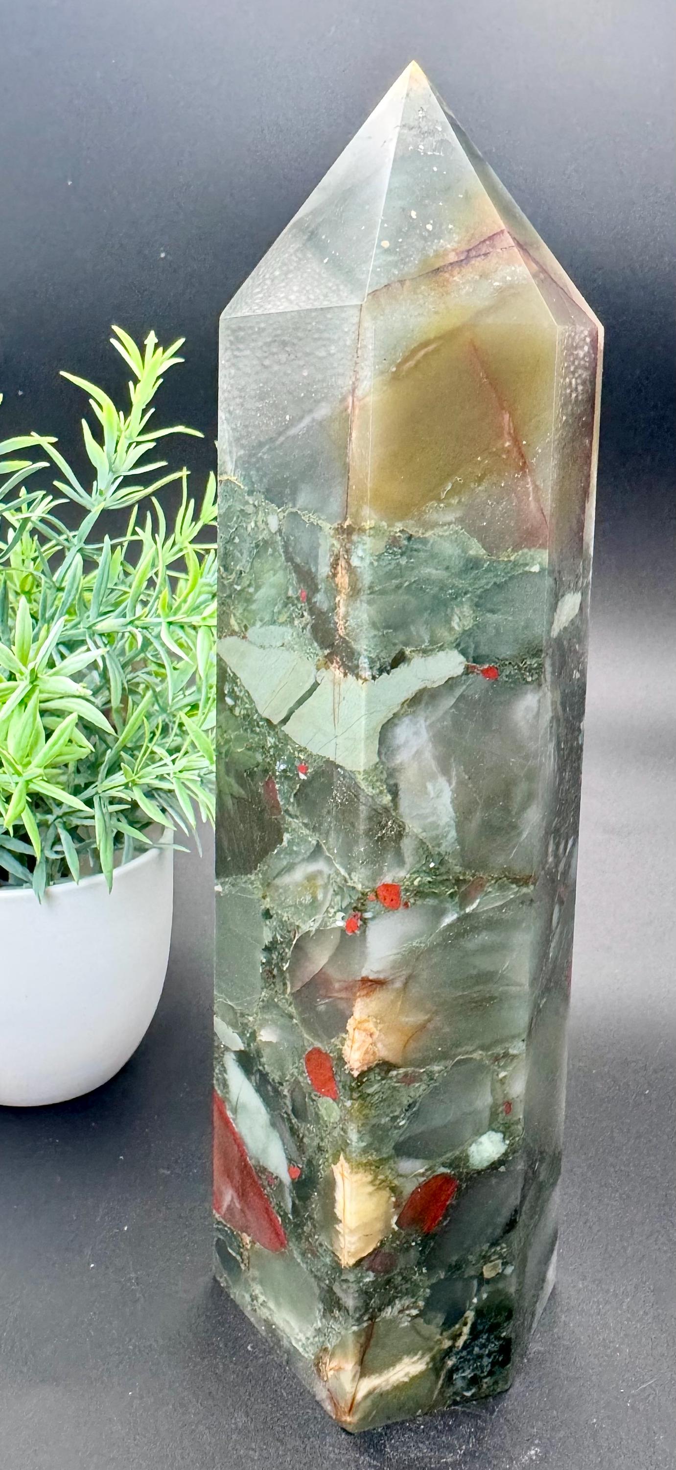Natural Crystal XL African Bloodstone Tower 8.3”, 1159.2 Grams (2.56lbs ...