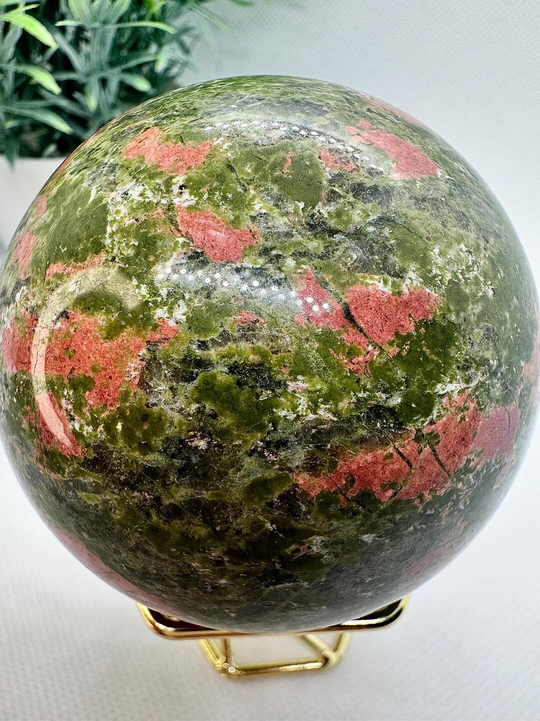 Natural Crystal Unakite Sphere Blend of Earthy Green and Coral Pink ...