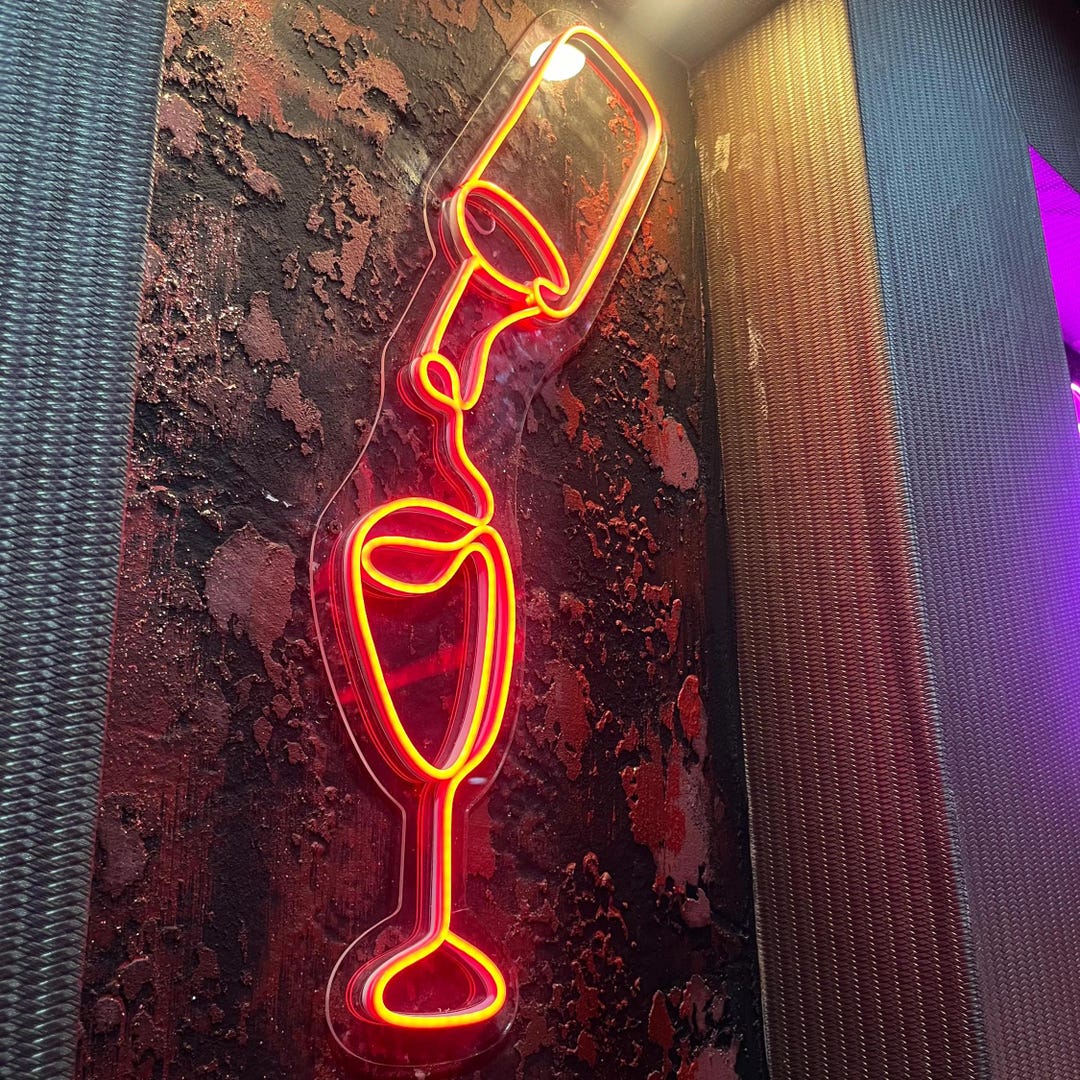 Wine Glass and Spilled Bottle Neon Sign Led Neon Light Neon Sign Gift ...