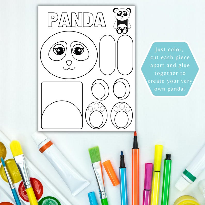 Panda Craft Printable, Cut and Paste Activity, Kids DIY Panda Project ...