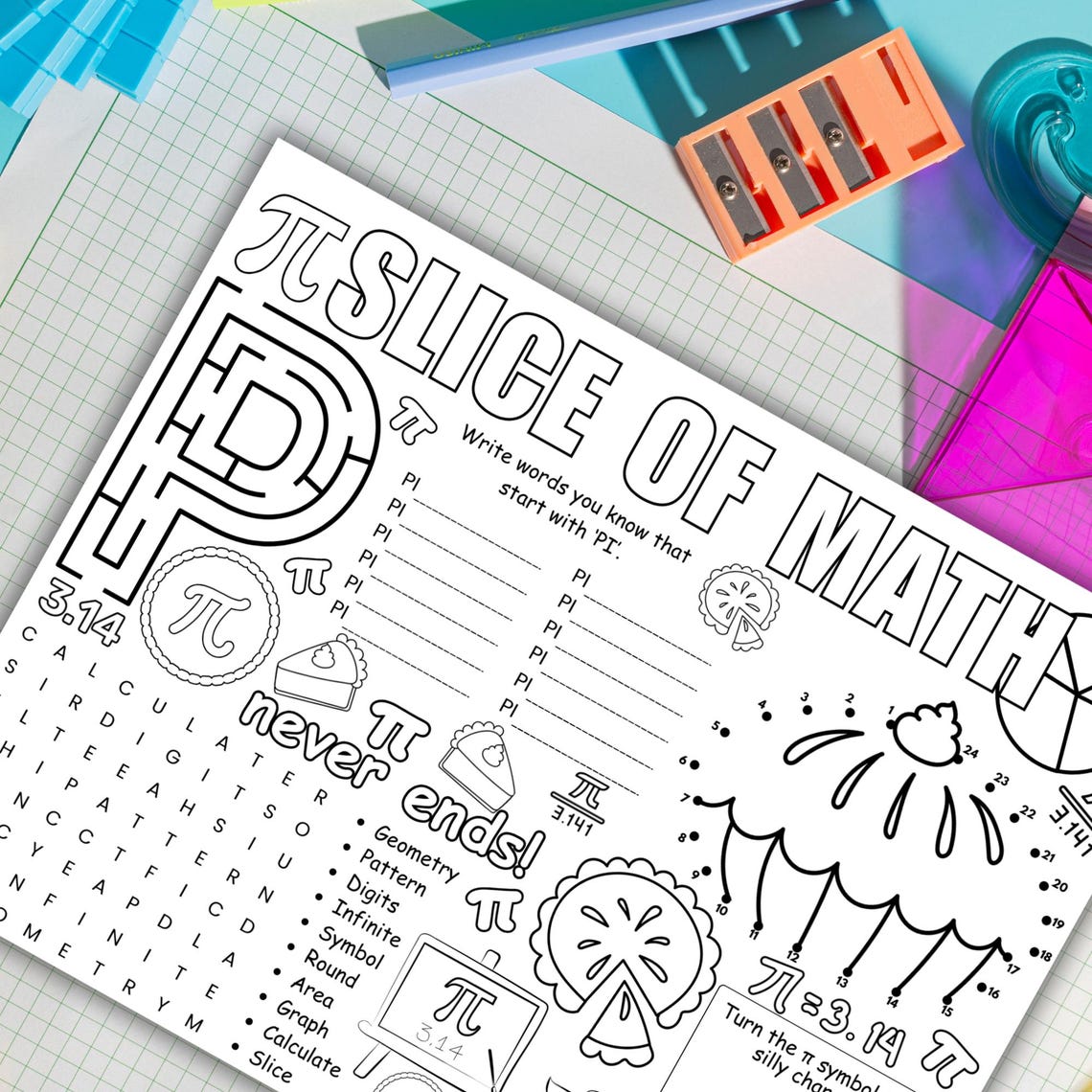 Pi Day Activity Worksheet Printable, Elementary Math 2nd to 5th Grade ...