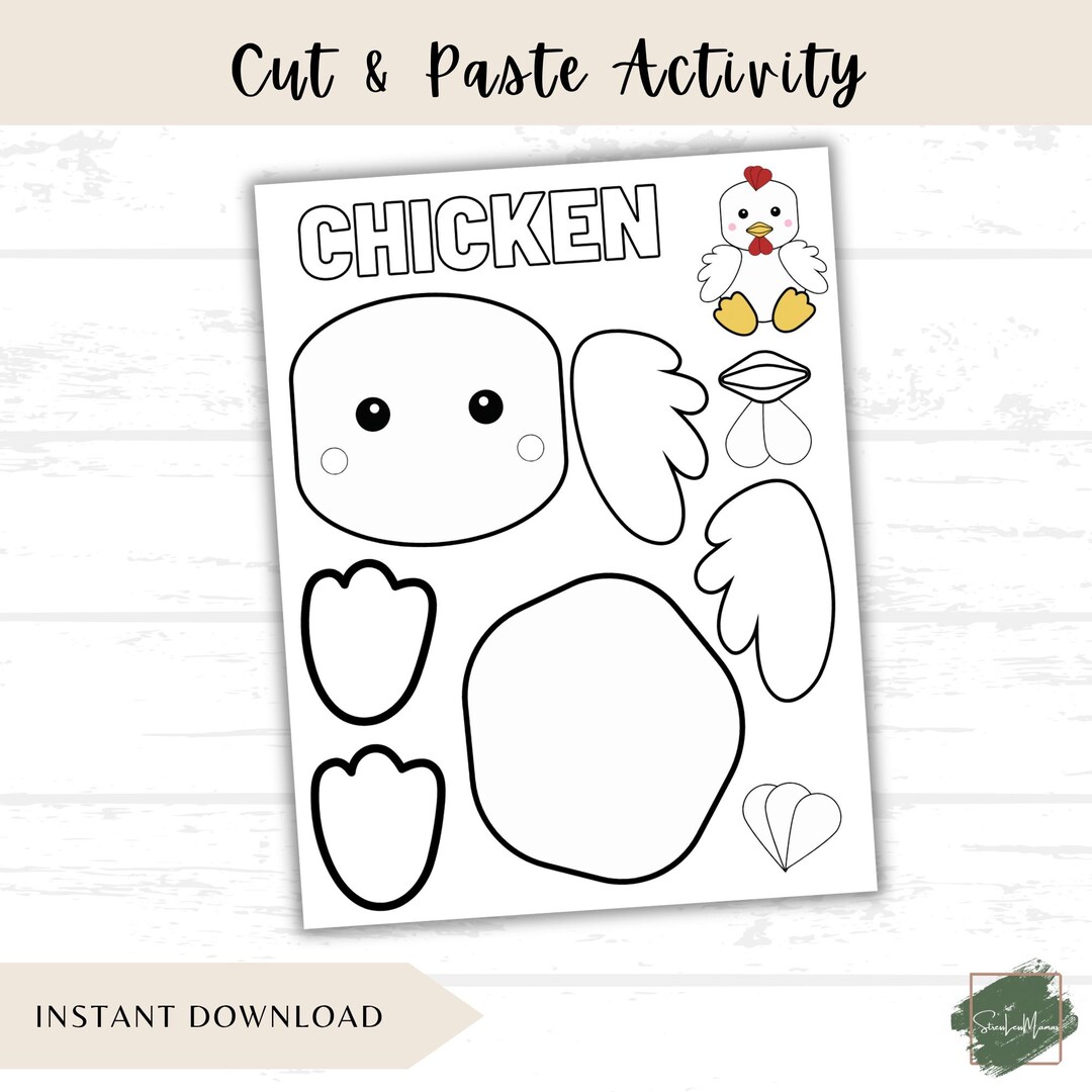 Kids Chicken Craft Printable, Cut and Paste Craft, Farm Animal DIY ...