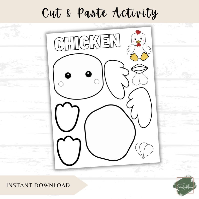 Kids Chicken Craft Printable, Cut and Paste Craft, Farm Animal DIY ...