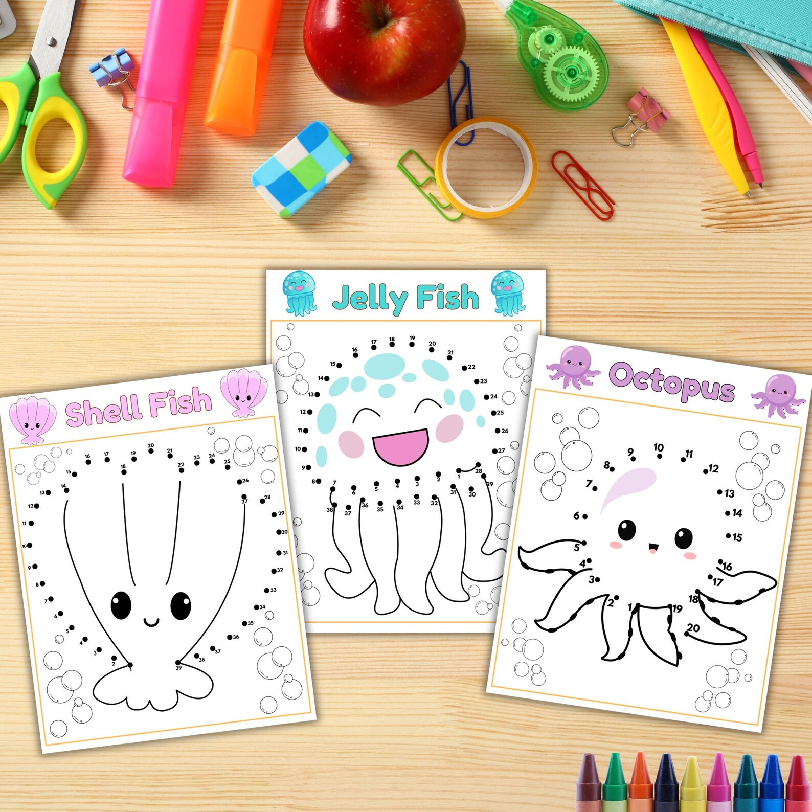 Connect the Dot Printable Worksheets, Sea Creature Dot to Dot, Kids ...