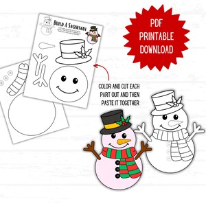 Printable Snowman Activity Build Craft Template Winter Coloring Project ...
