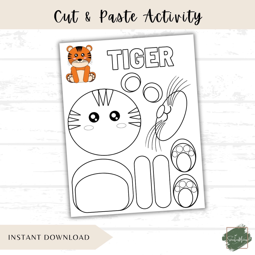 Build a Tiger Printable for Kids, Cut and Paste Animals, Jungle Animal ...